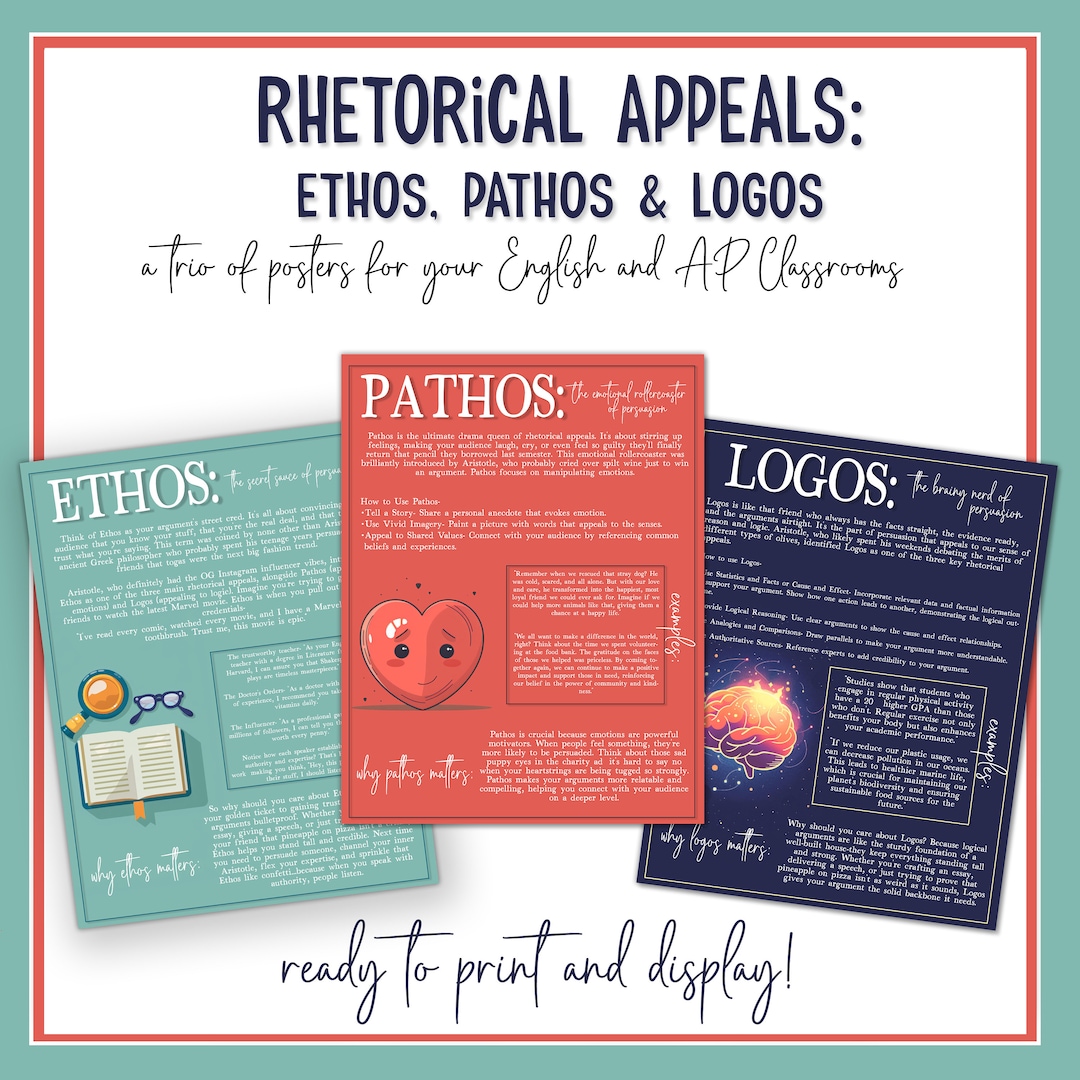 Rhetorical Appeals Printable Posters | Ethos, Pathos, Logos Bulletin ...