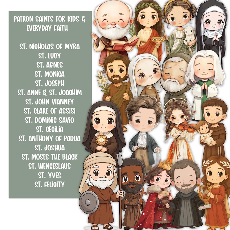 Catholic Saints Clipart Bundle, Printable Saint Illustrations for Kids ...