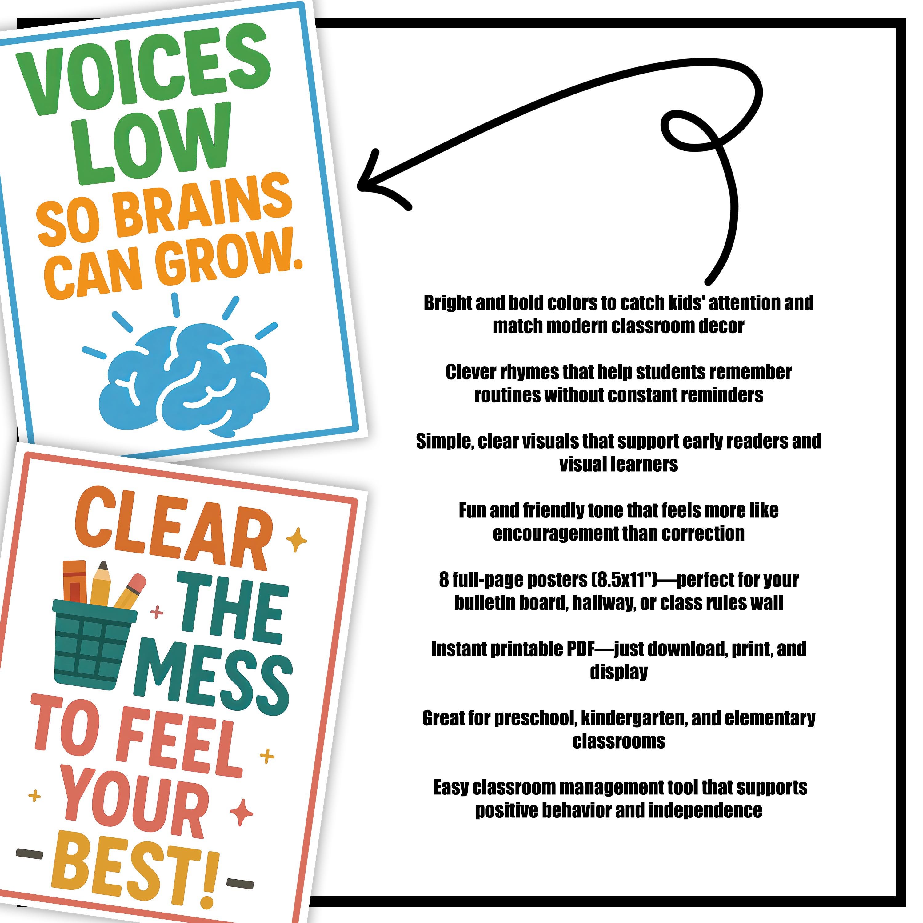 Rhyming Classroom Reminder Posters | Class Supply Art for Elementary ...