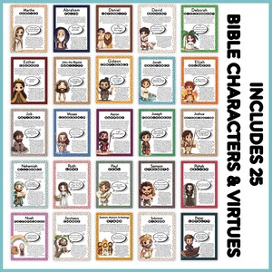 Virtues of the Bible Posters | 25 Bible Character Bulletin Board Poster ...