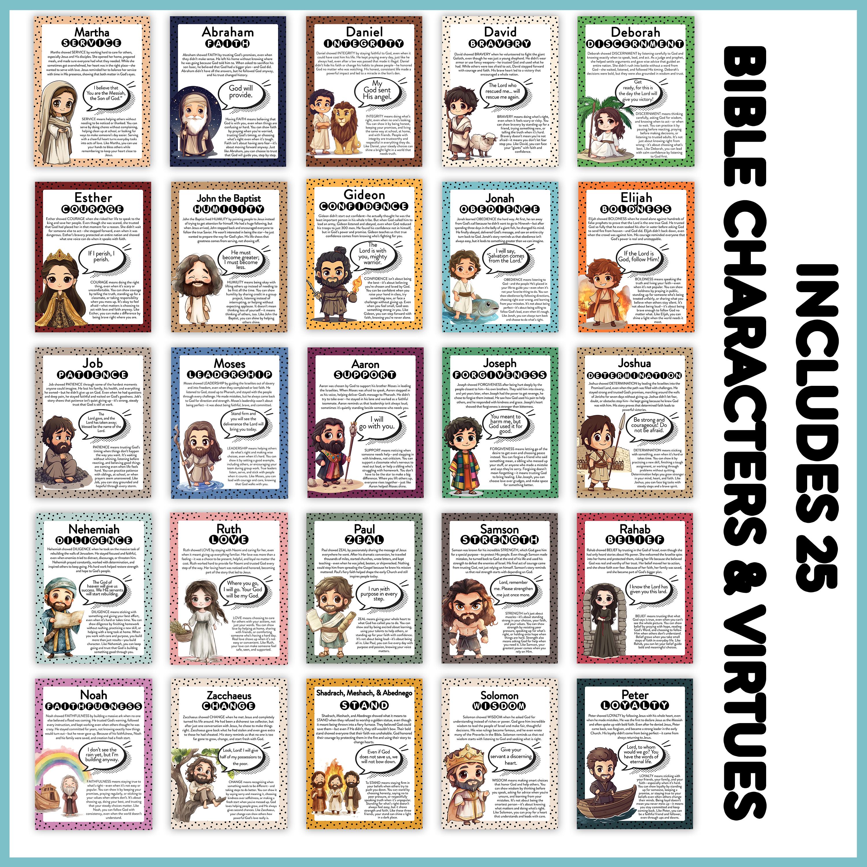 Virtues of the Bible Posters | 25 Bible Character Bulletin Board Poster ...