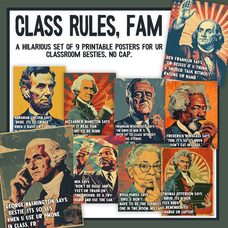 Funny US History Class Rules Posters | Social Studies Slang Bulletin ...