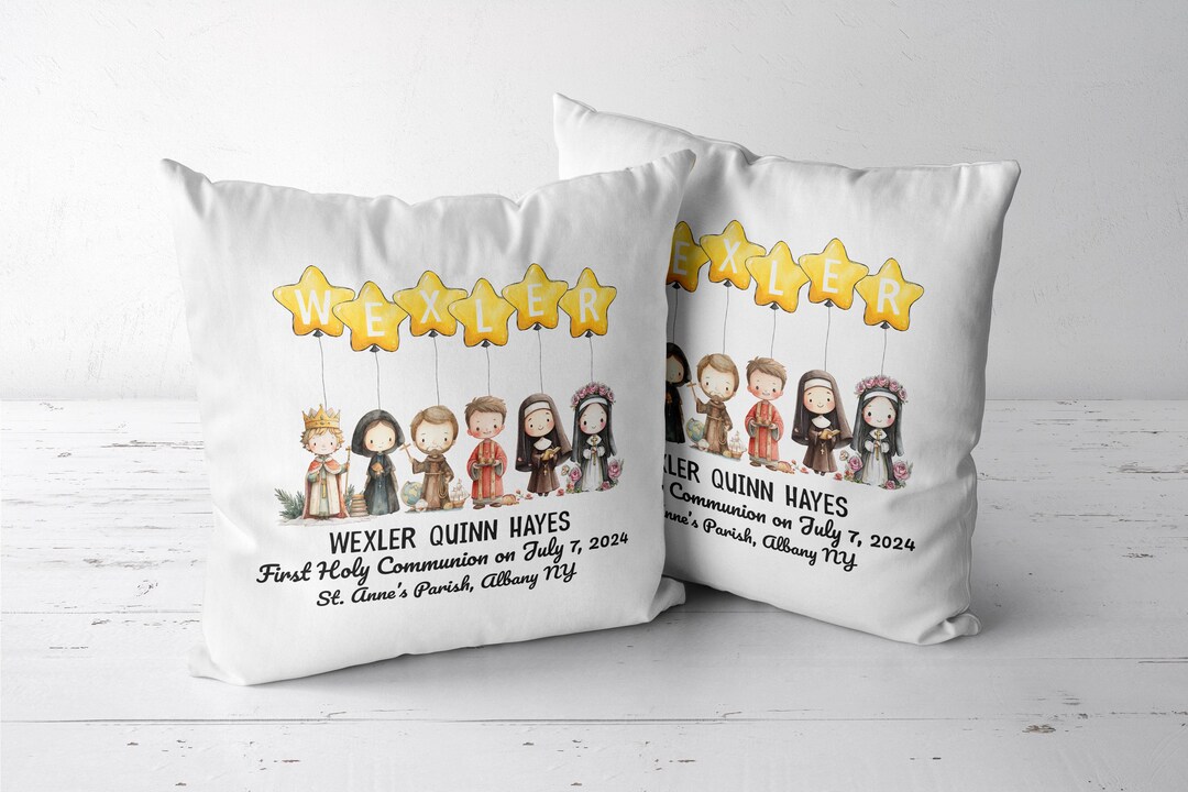 Personalized First Communion Saint Pillow | Custom 1st Communion Name ...