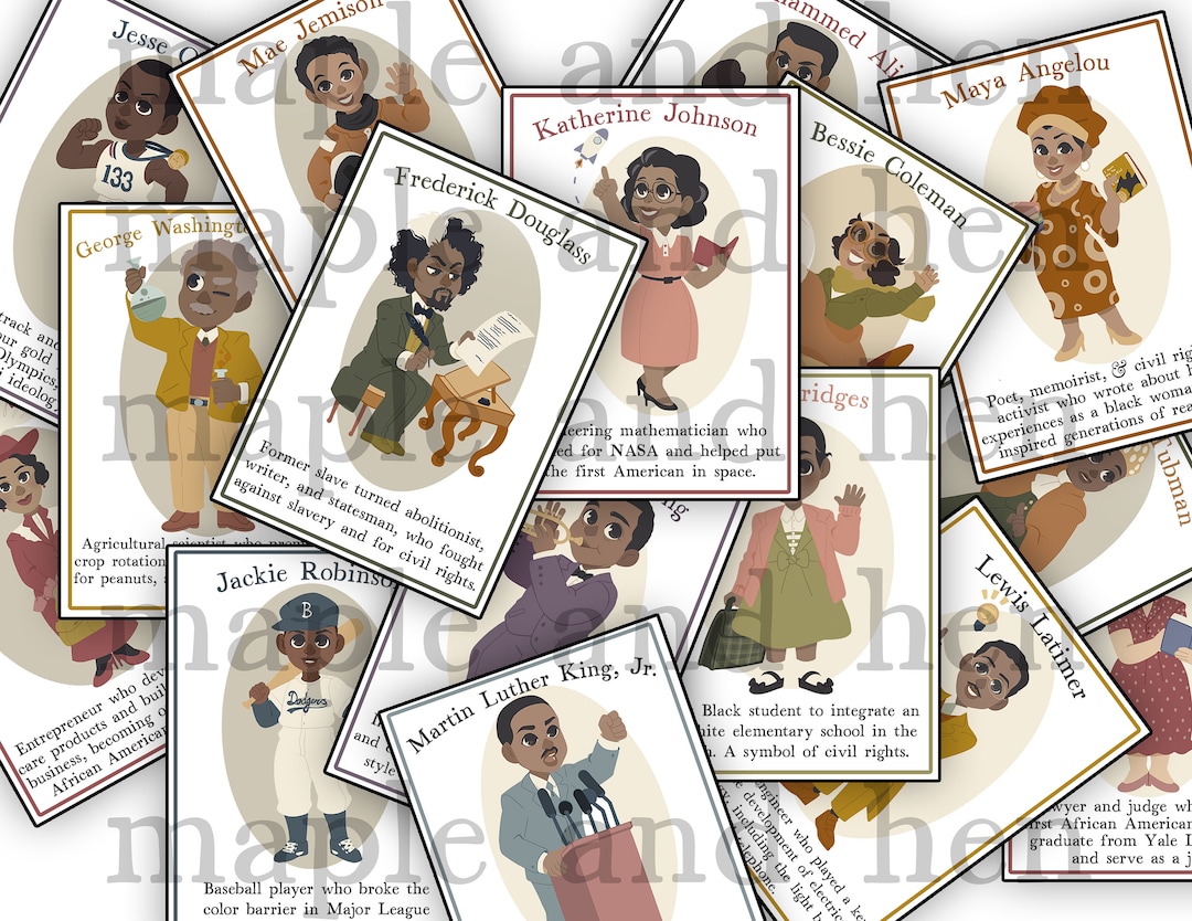 Black History Flash Cards, Printable US African American Black History ...