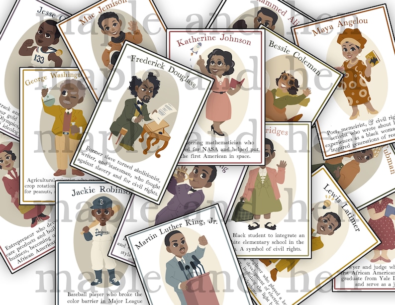 Black History Flash Cards, Printable US African American Black History ...