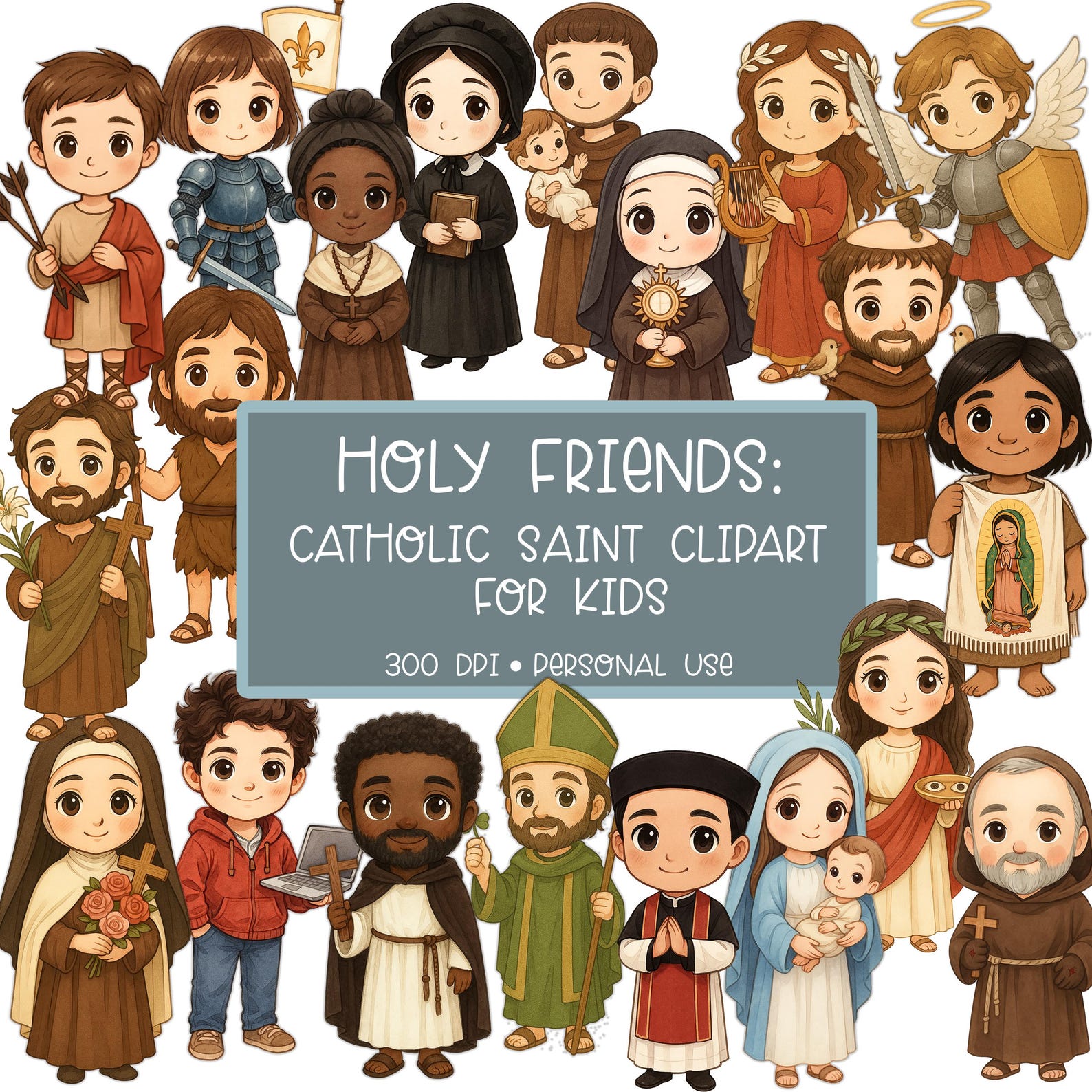 Catholic Saint Clipart for Kids | Printable Chibi Saint Pngs | Faith ...
