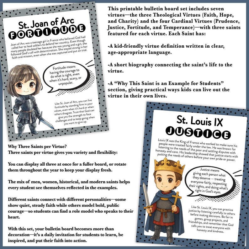 Saint Virtues Bulletin Board Set | Catholic Saints Theological and ...
