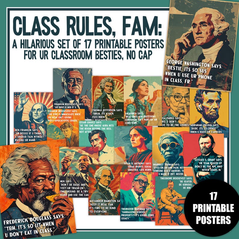 Funny US History Class Rules Posters | Social Studies Slang Bulletin ...