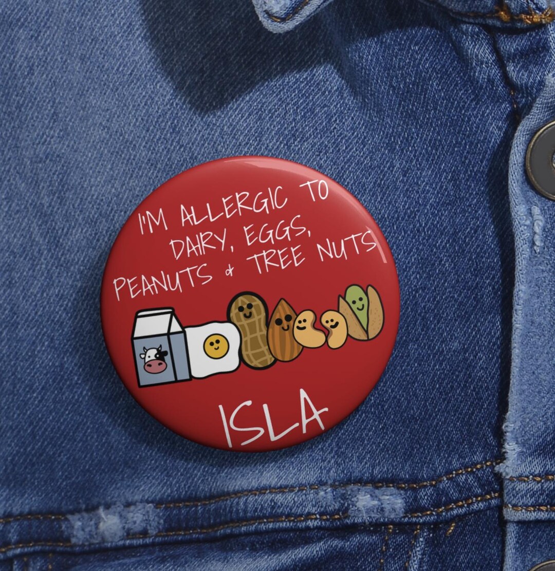 Personalized Allergy Alert Button for Kids | Wearable Food Allergy Pin ...