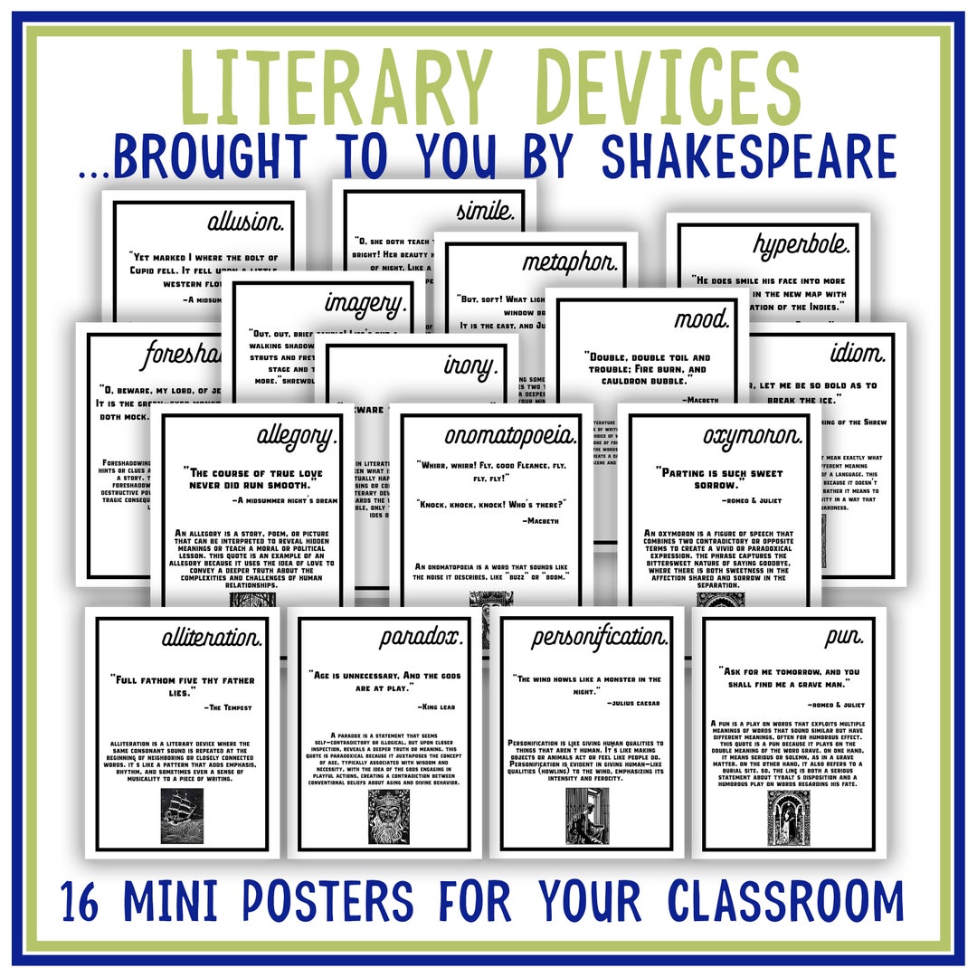 Literary Device Posters | Literary Terms Shakespeare ELA Bulletin Board ...