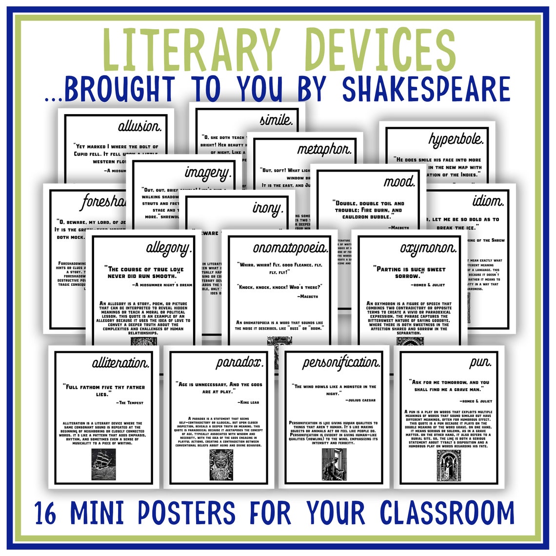 Literary Device Posters | Literary Terms Shakespeare ELA Bulletin Board ...
