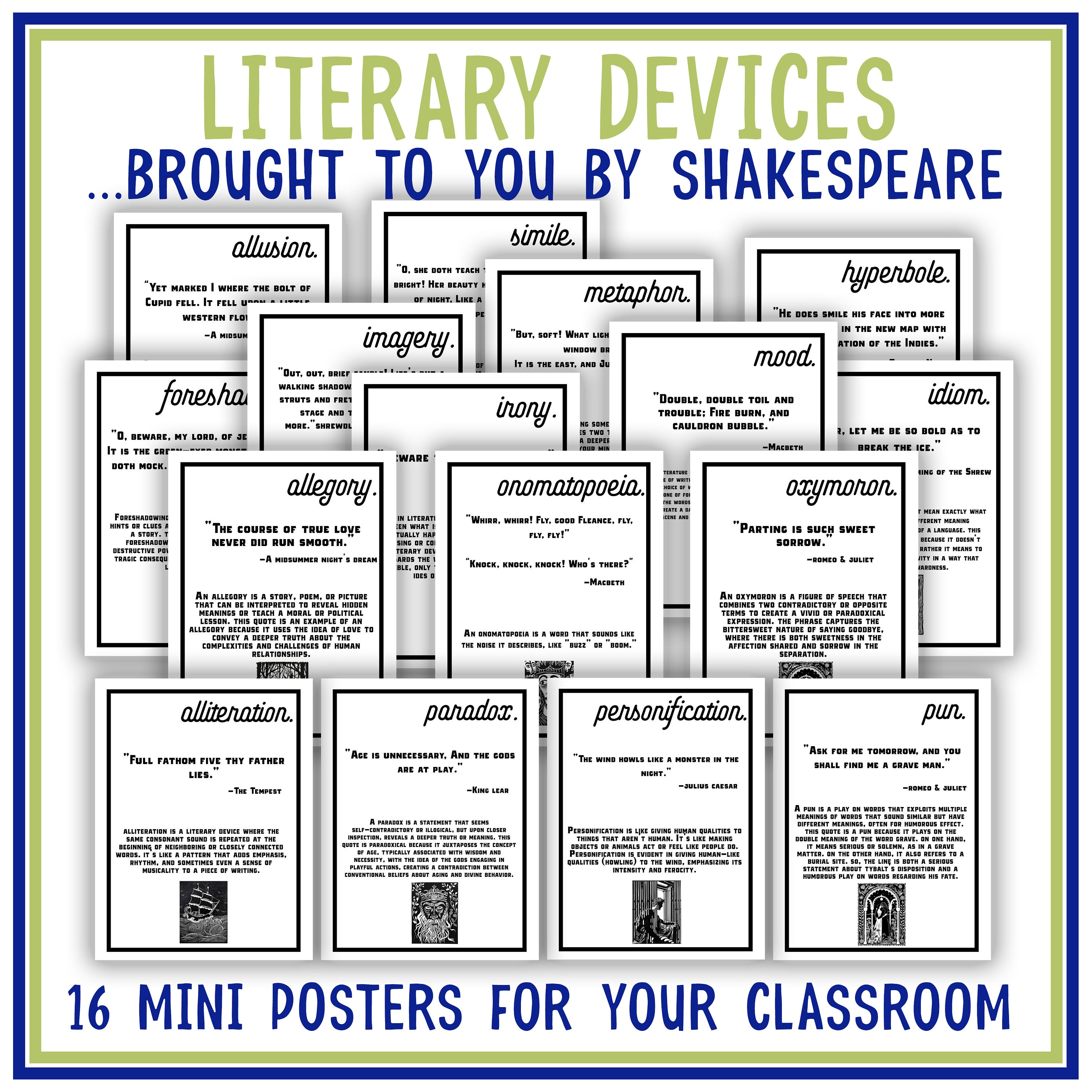 Literary Device Posters | Literary Terms Shakespeare ELA Bulletin Board ...