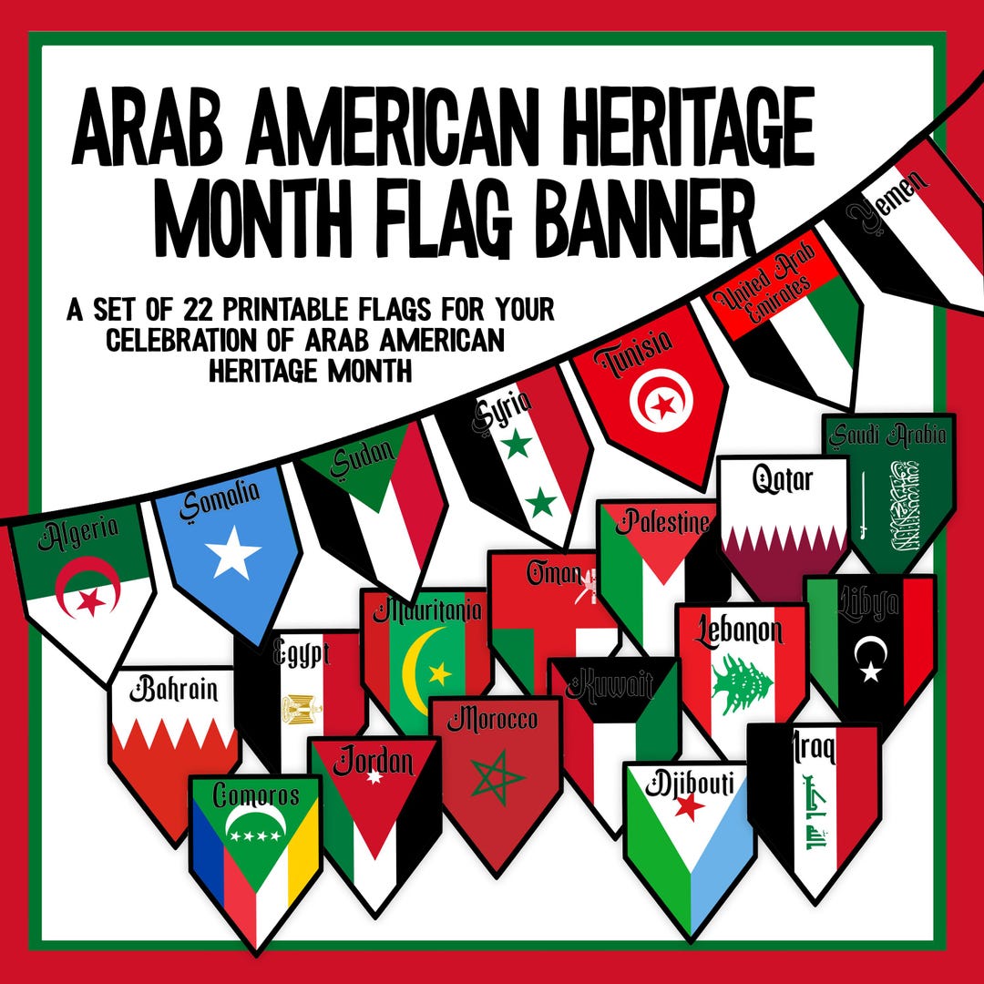 Arab American Heritage Month Flag Pennant 22 Country Flags Printable ...