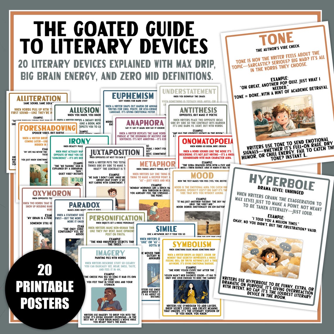 Gen Alpha Literary Devices Posters | Funny Figurative Language Bulletin ...