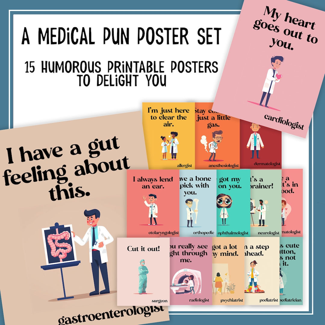 Medical Puns Poster Set | Funny Doctor and Nurse Digital Office Art ...