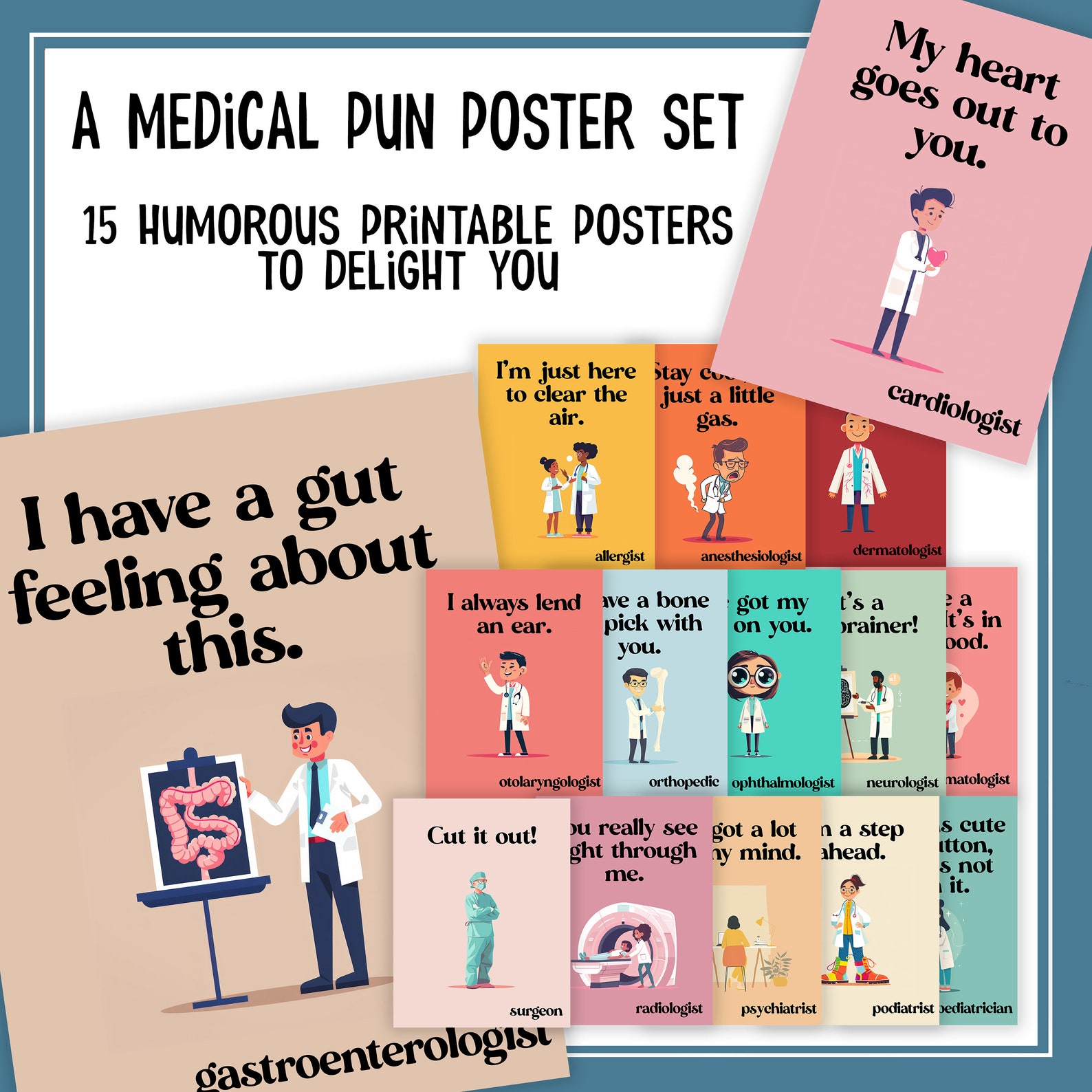 Medical Puns Poster Set | Funny Doctor and Nurse Digital Office Art ...