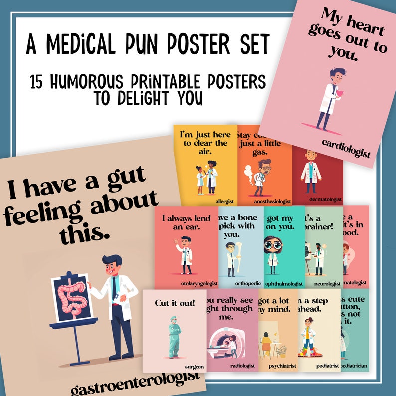 Medical Puns Poster Set | Funny Doctor and Nurse Digital Office Art ...