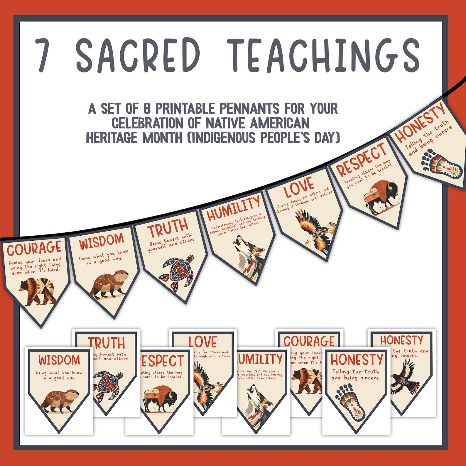 7 Sacred Teachings Banner, Indigenous People's Day Decor, Native ...