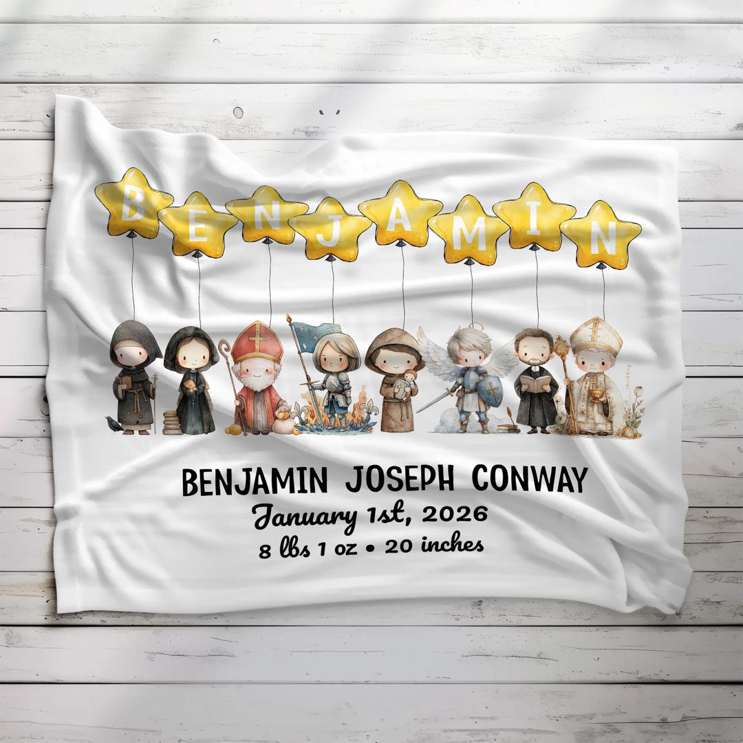 Catholic Saint Baby Name Blanket | Personalized Saints Birth Stats ...