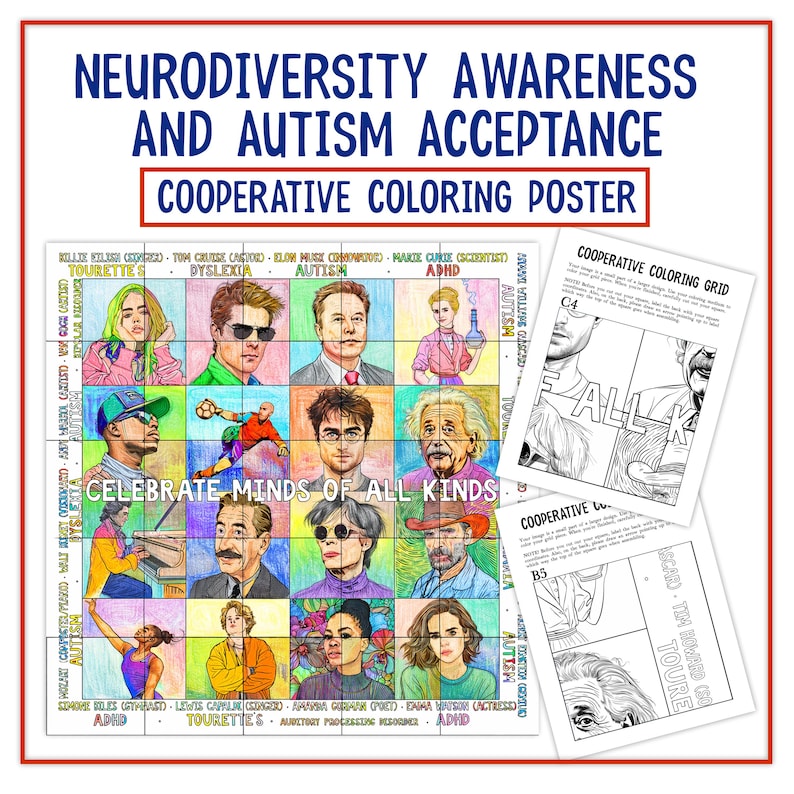 Neurodiversity Awareness Cooperative Coloring Poster Project | Autism ...
