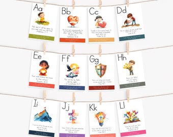 Printable ABC Bible Verse Flash Cards | Scripture Memorization Alphabet Set for Homeschool, Pre ...