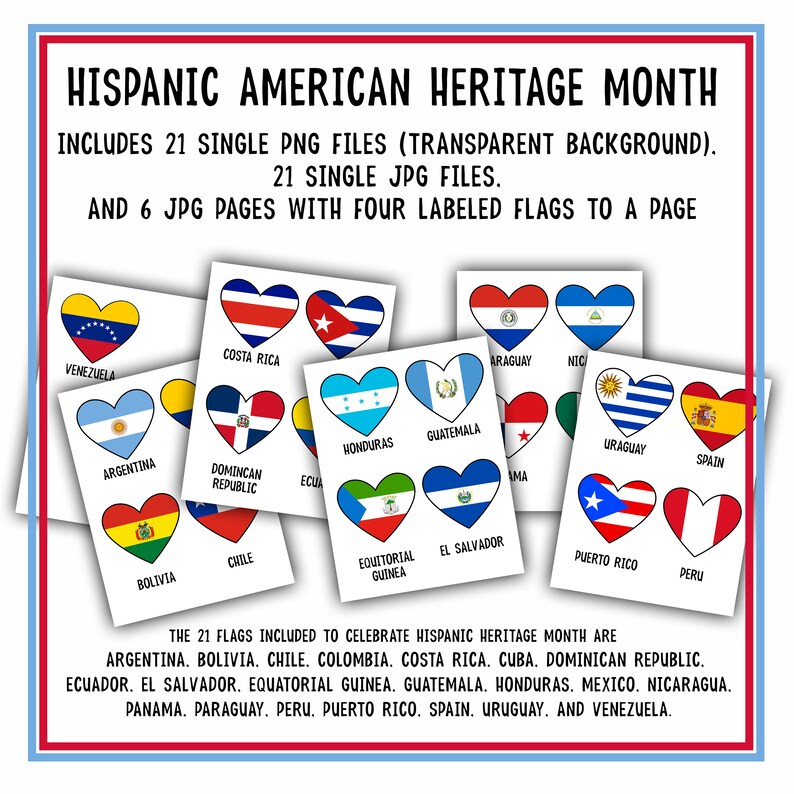 Hispanic American Heritage Month | Hispanic Country Heart Flags ...