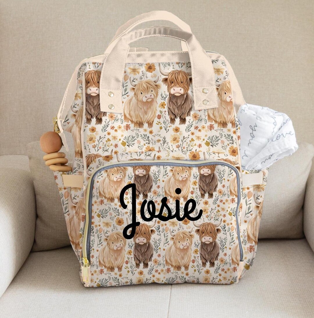 Highland Cow Western Diaper Bag | Personalized Cows Multifunctional ...