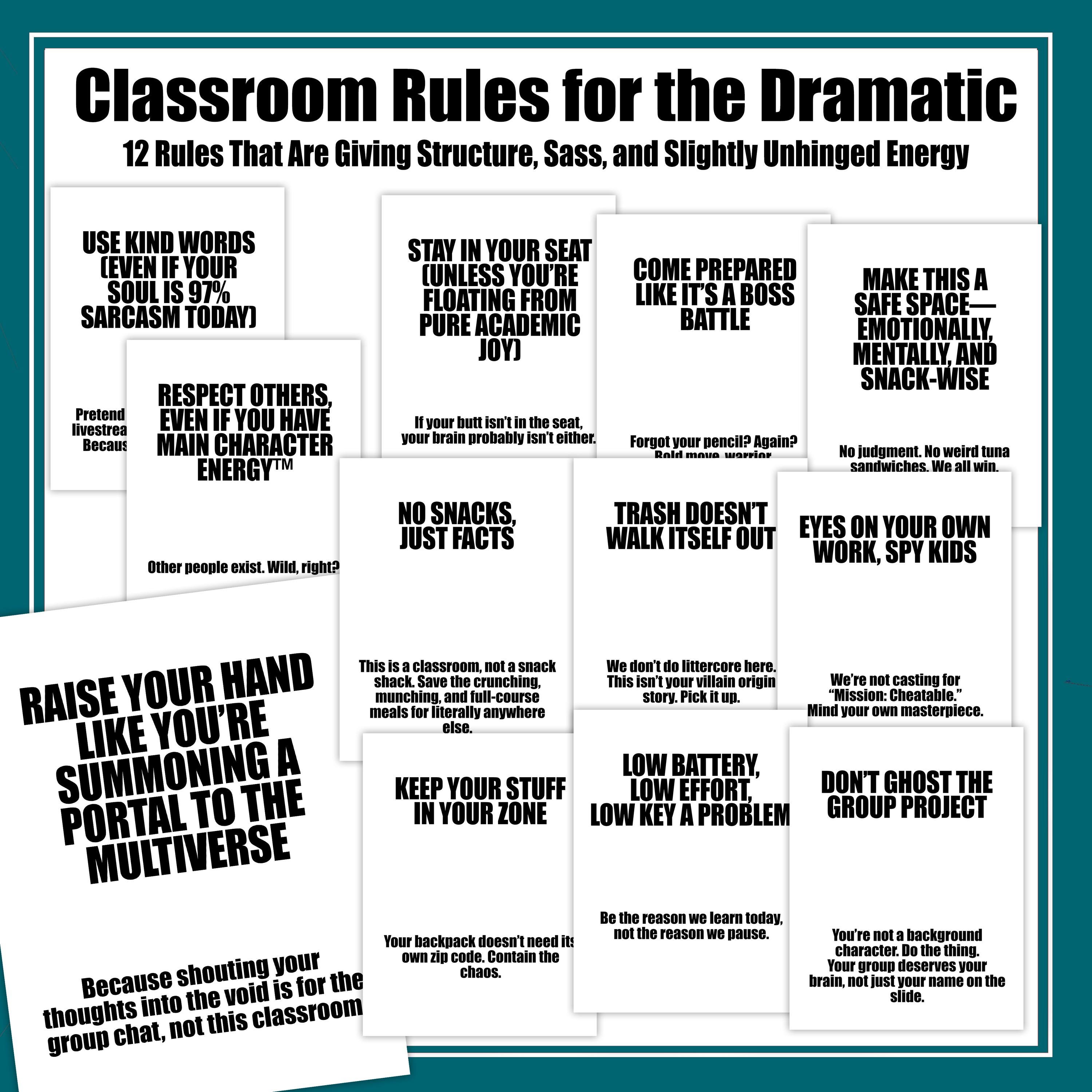 Funny Classroom Rules Posters | Gen Alpha Humor for Middle School | 12 ...