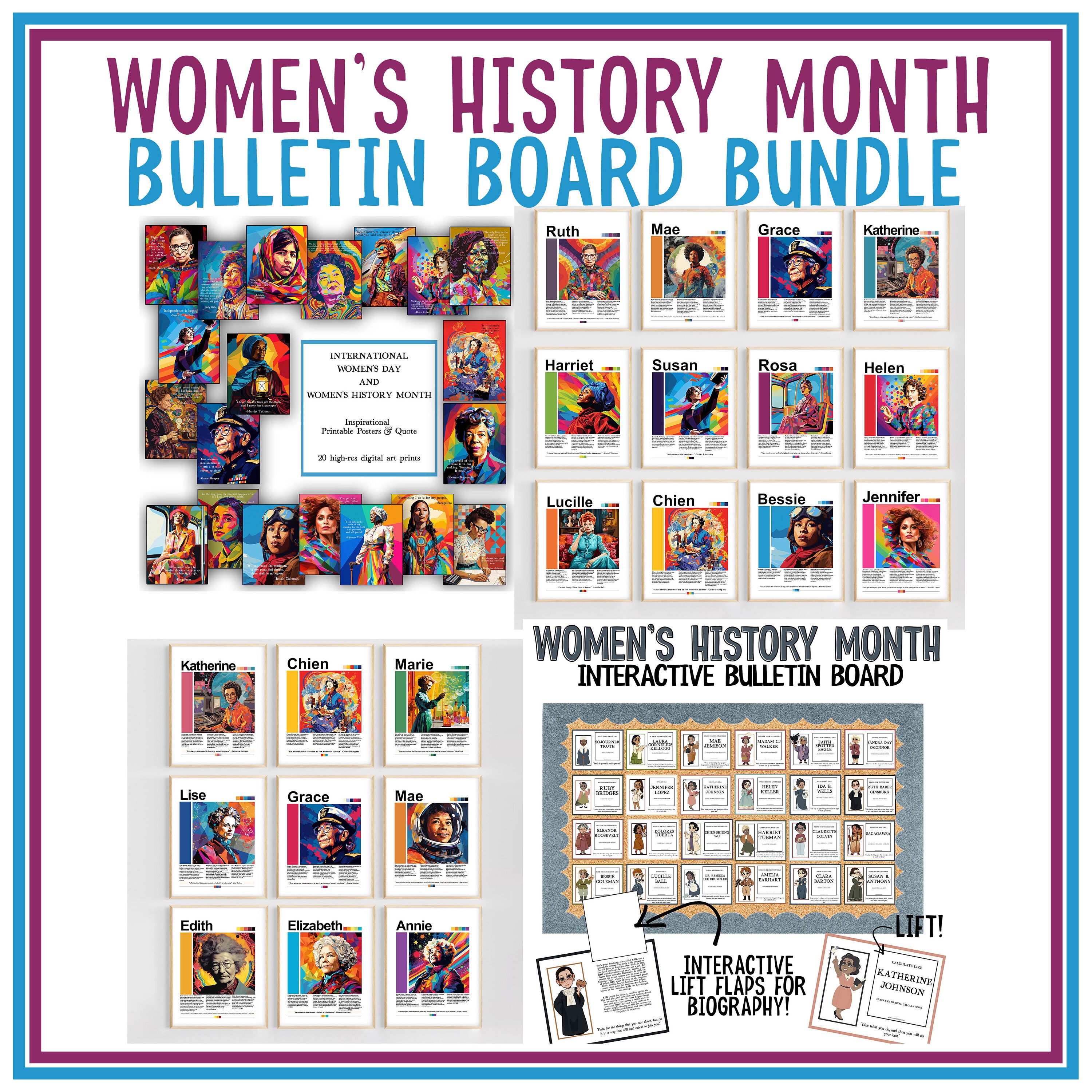 Women's History Month Bulletin Board Set Posters | International Women ...