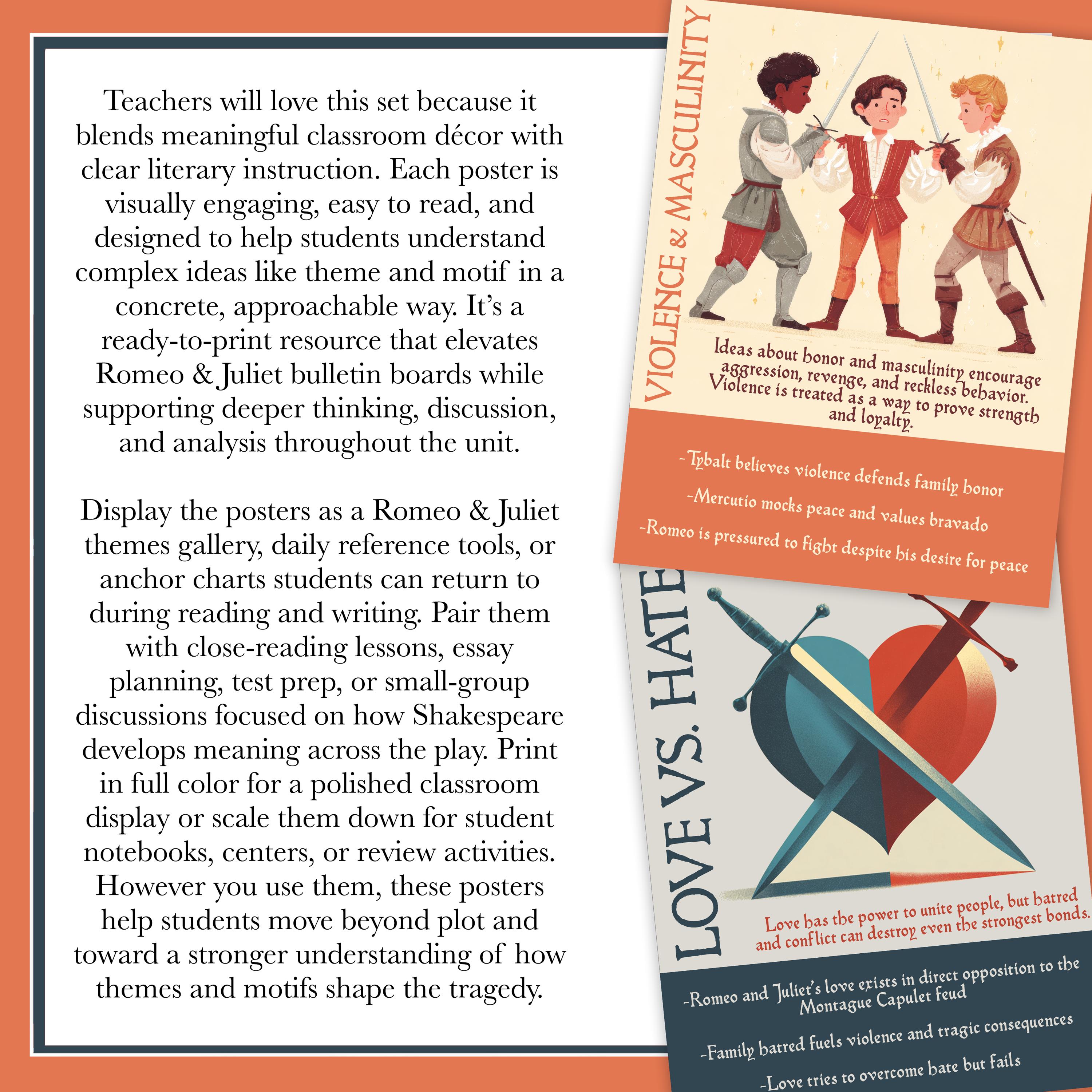 Shakespeare Romeo and Juliet Themes & Motifs Posters | Literature ...