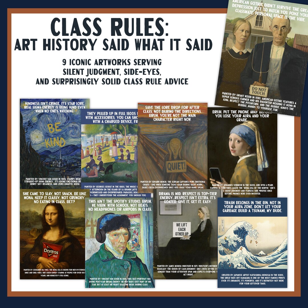 Classroom Rules Art History Poster Set | Gen Alpha Funny Slang Back to ...