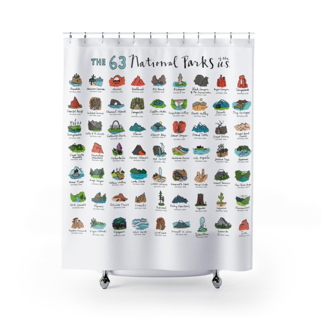 National Parks Shower Curtain | US Park Souvenir | RV Camper Road Trip ...