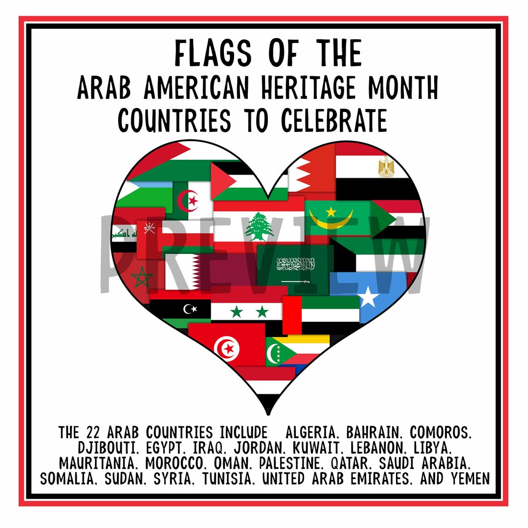 Arab American Heritage Month Flag Heart | Arab Country Flags | Arab ...