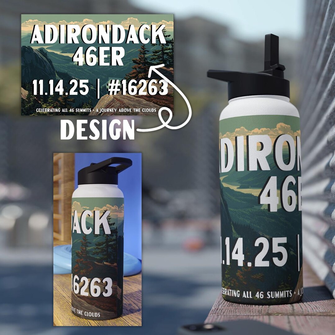 Adirondack 46er Water Bottle | High Peaks Finisher Gift | Personalized ...