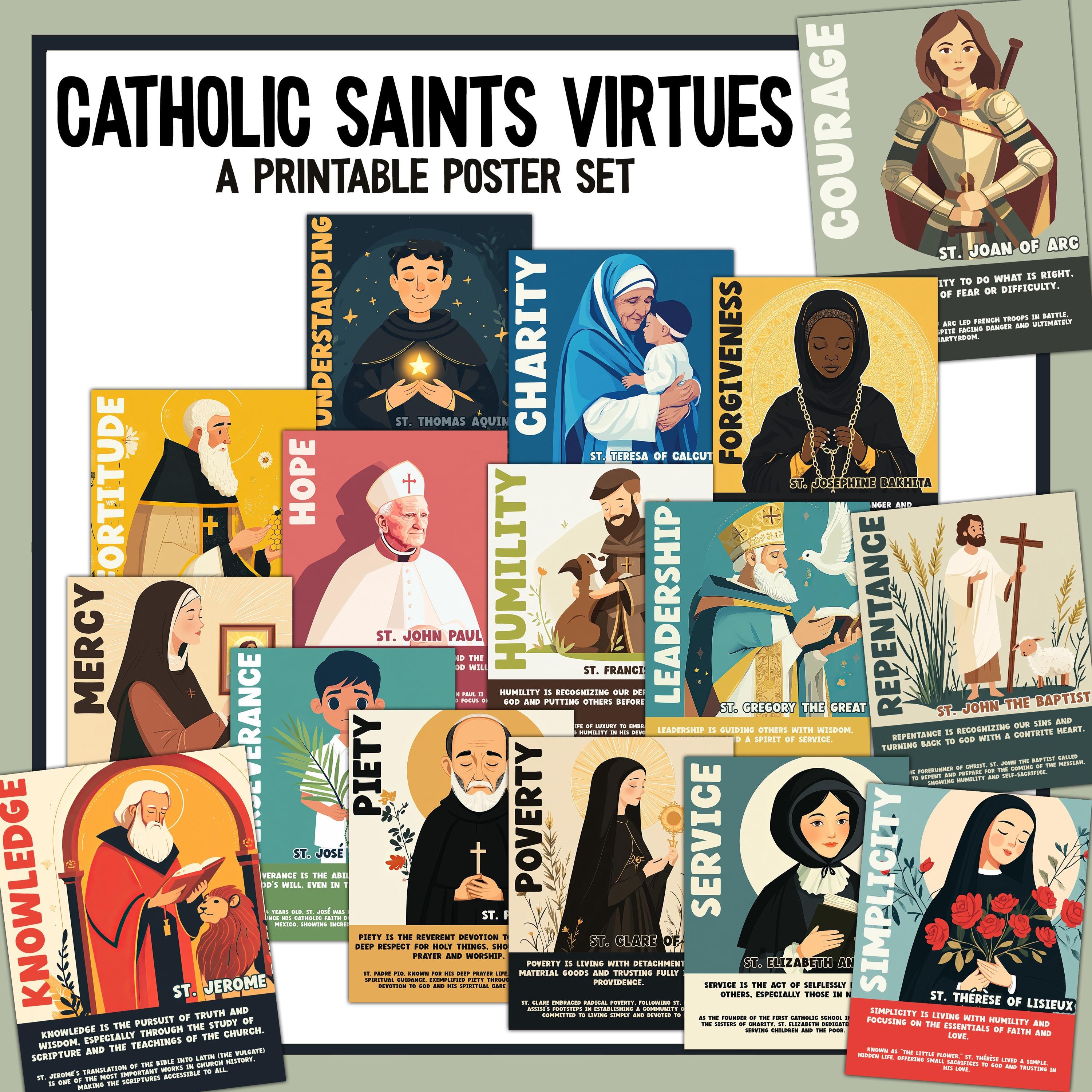 Catholic Saints Virtues Poster Set | Religious Teacher Lent Posters ...