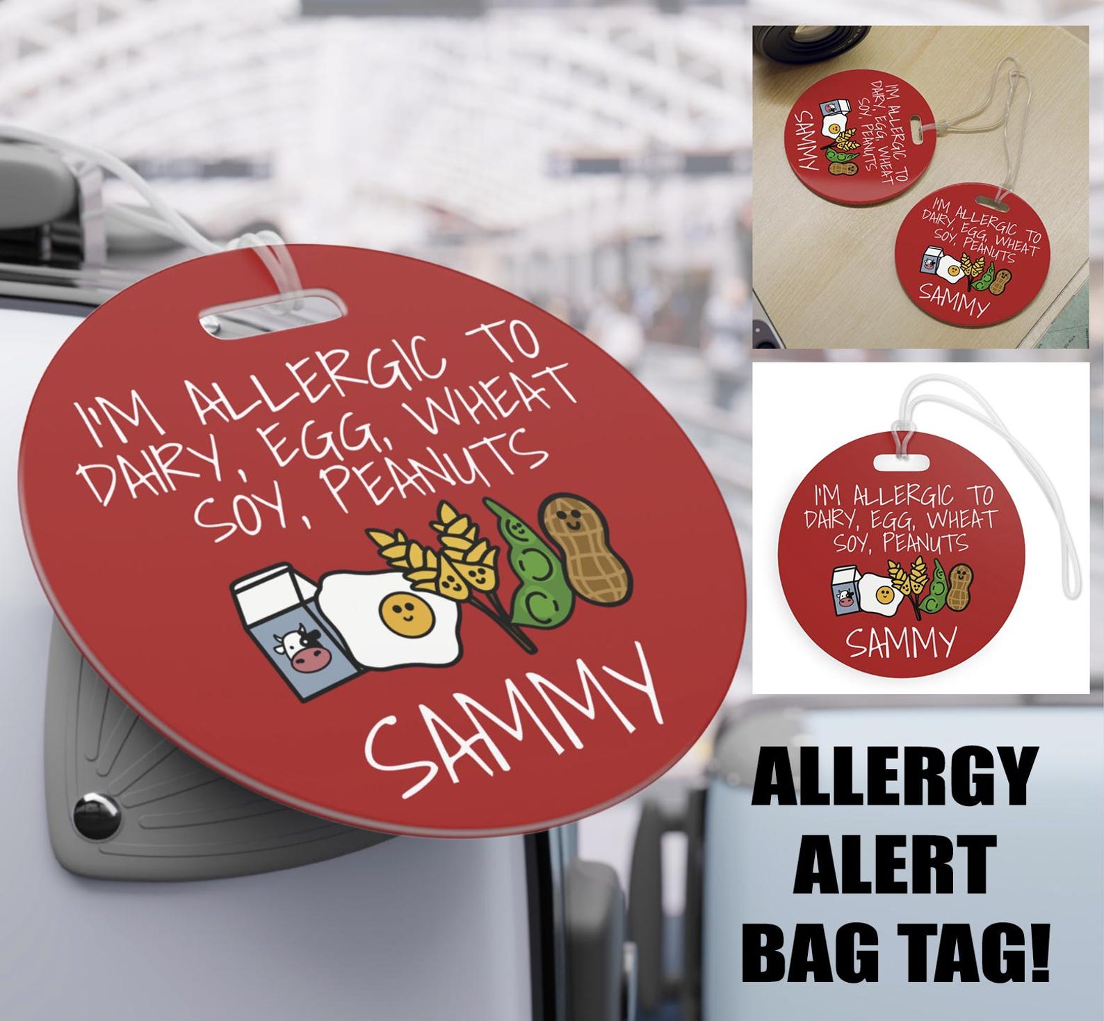 Food Allergy Alert Tag | Kids Allergies Custom Backpack Tags | Bag Tag ...