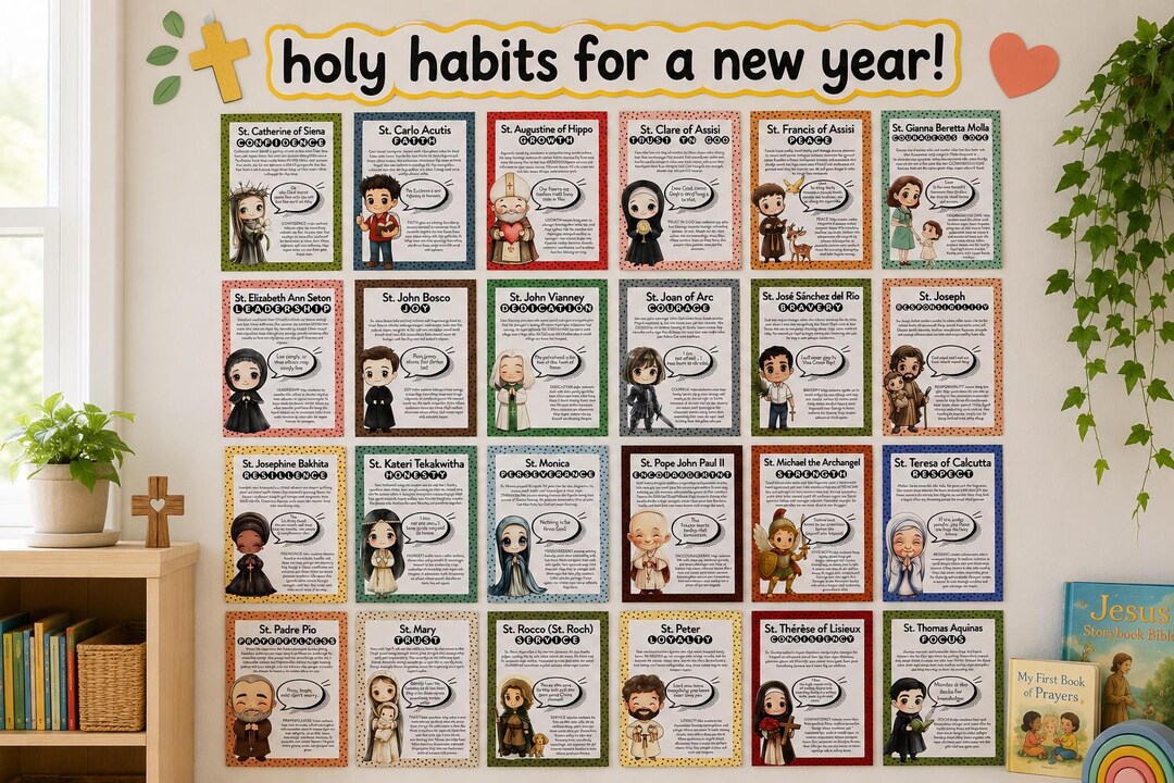 Catholic Saints Virtue Posters | Back to School Religion Class Bulletin ...