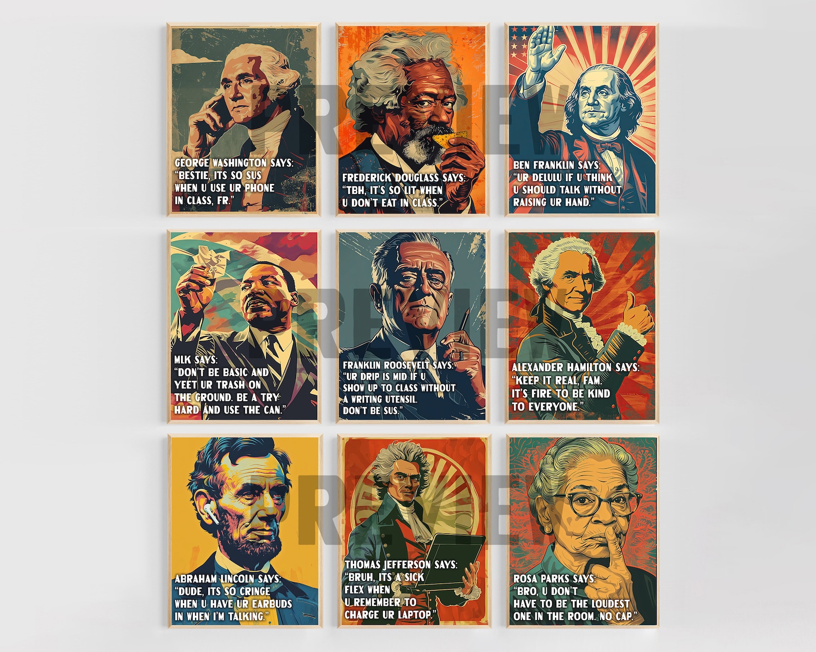 Funny US History Class Rules Posters | Social Studies Slang Bulletin ...