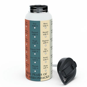 Adirondack High Peaks 46er Checklist Stainless Steel Water Bottle ...