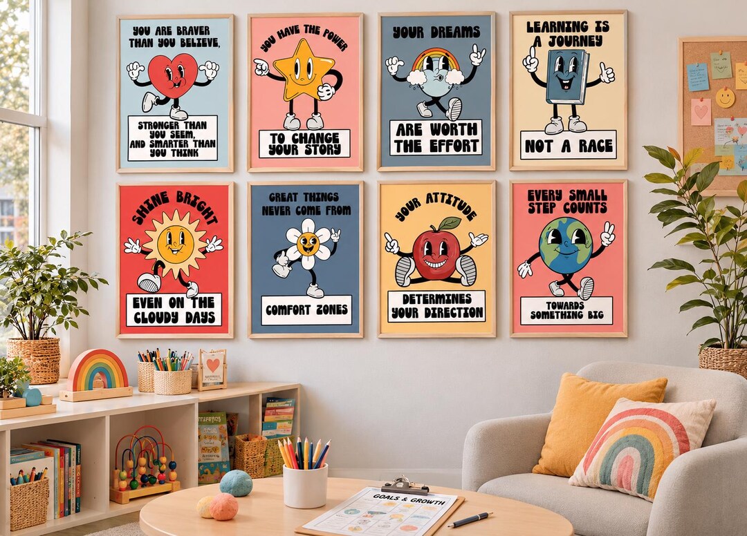 Retro Classroom Posters | Growth Mindset Motivational Bulletin Board ...