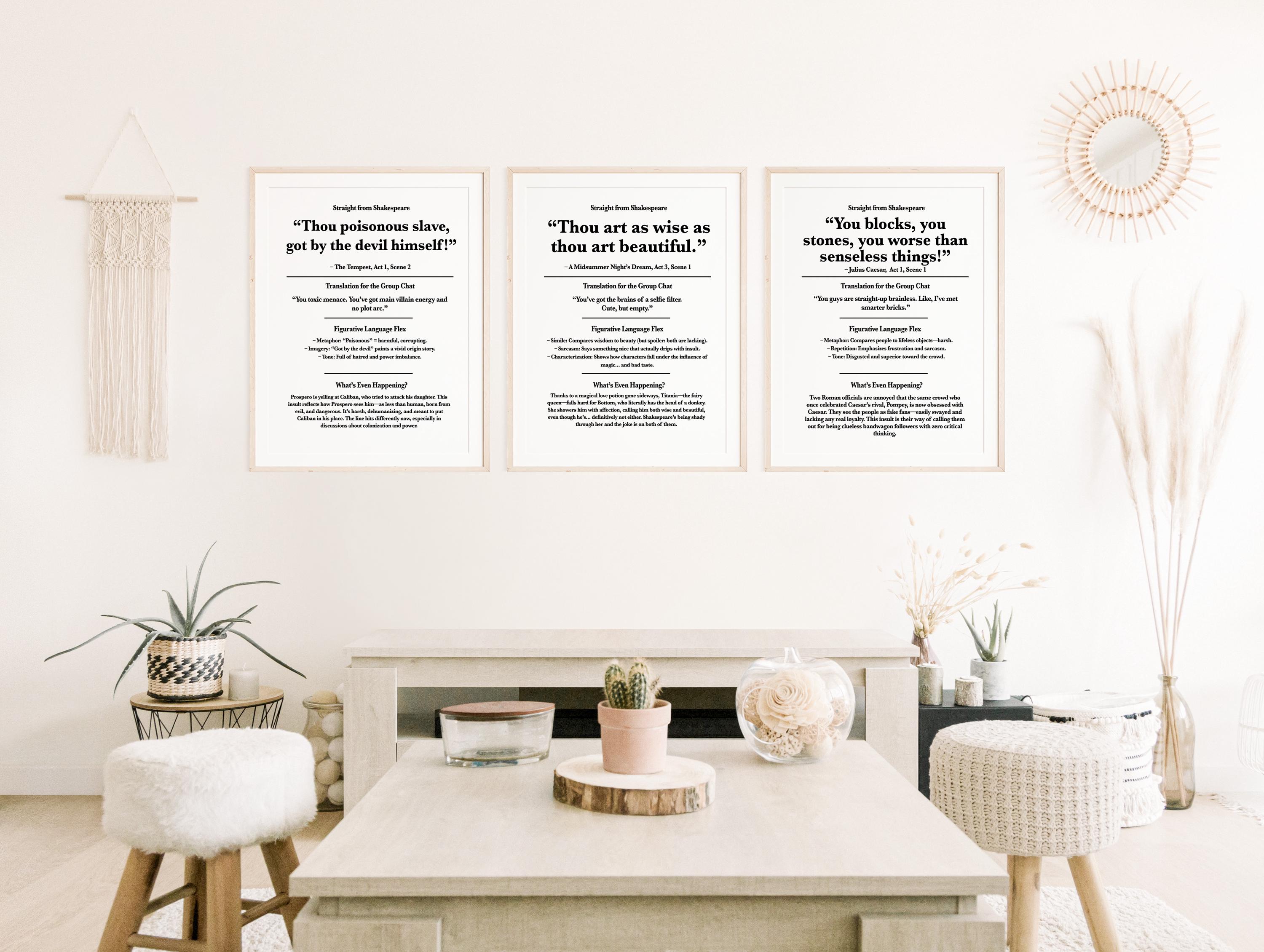Shakespeare Insult Posters for ELA Classrooms | Funny Literary Wall Art ...