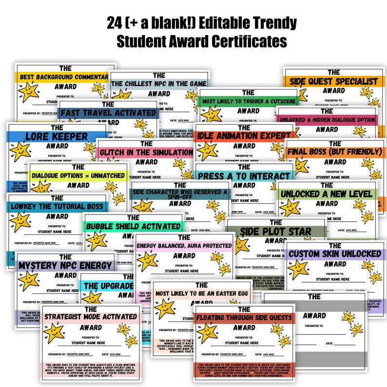 Editable Funny NPC Student Awards | Printable End of Year Gen Alpha ...