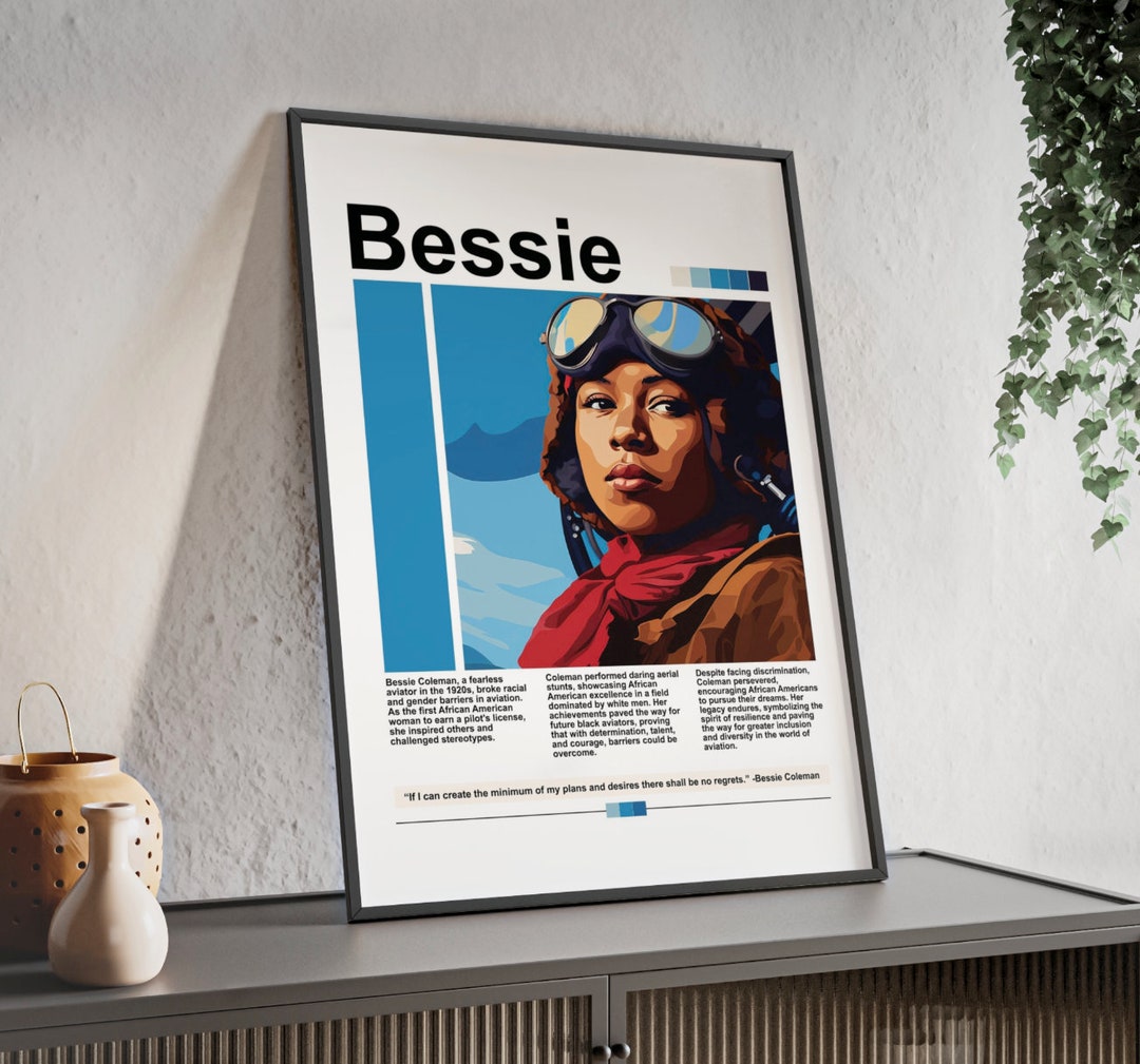 Bessie Coleman Digital Art Print | Retro Black History Month Printable ...
