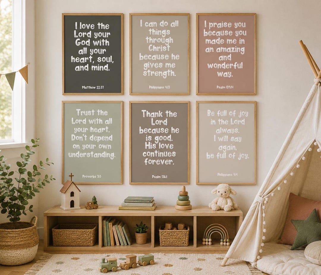 Kids Bible Verse Posters | Children's Sunday School Scripture Bulletin ...
