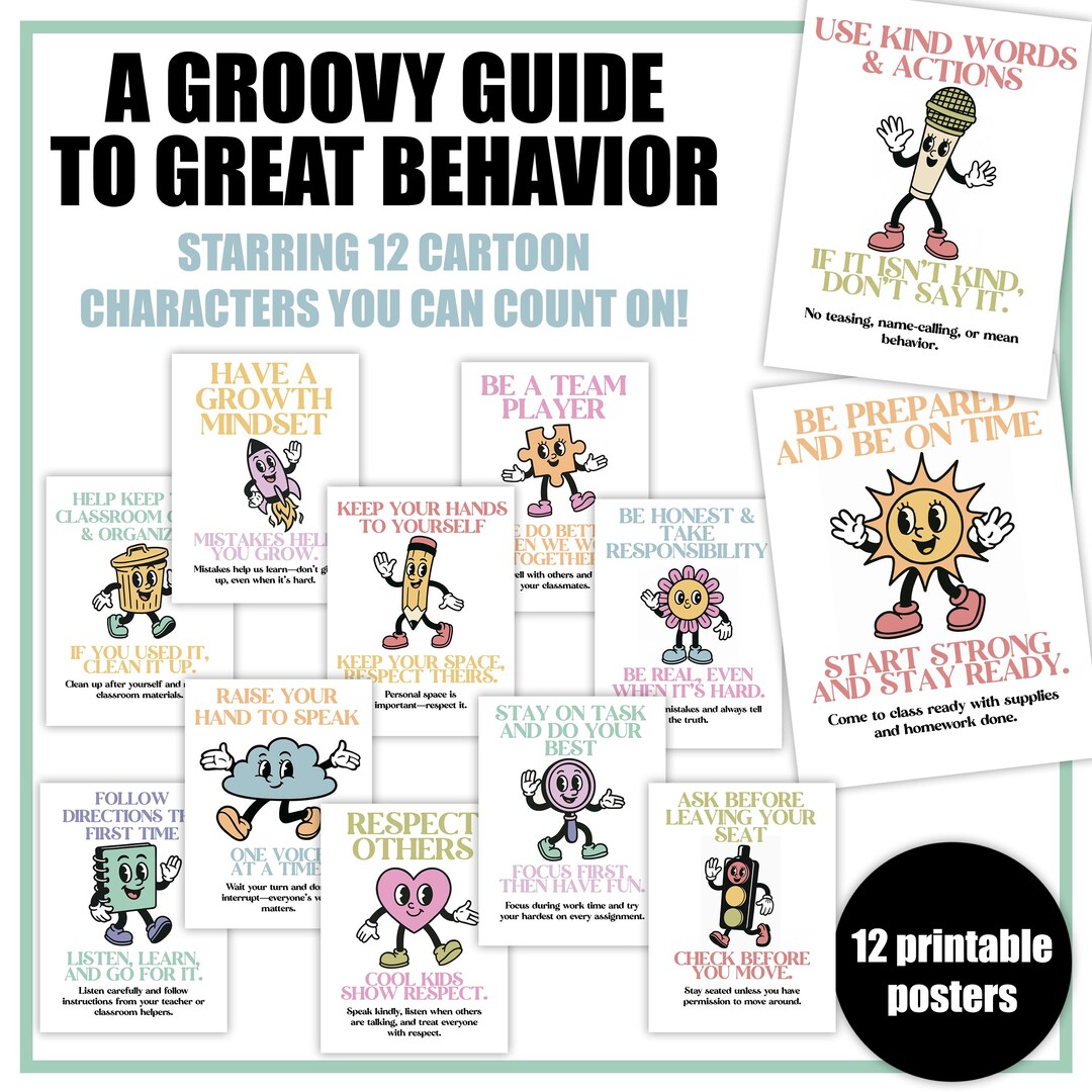 Retro Classroom Rules Poster Set | Vintage Character Behavior ...