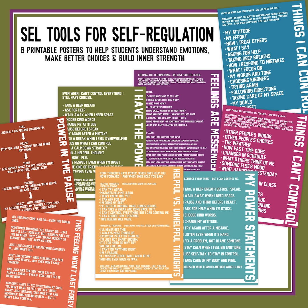 SEL Poster Set | Social Emotional Control & Growth Mindset Bulletin ...