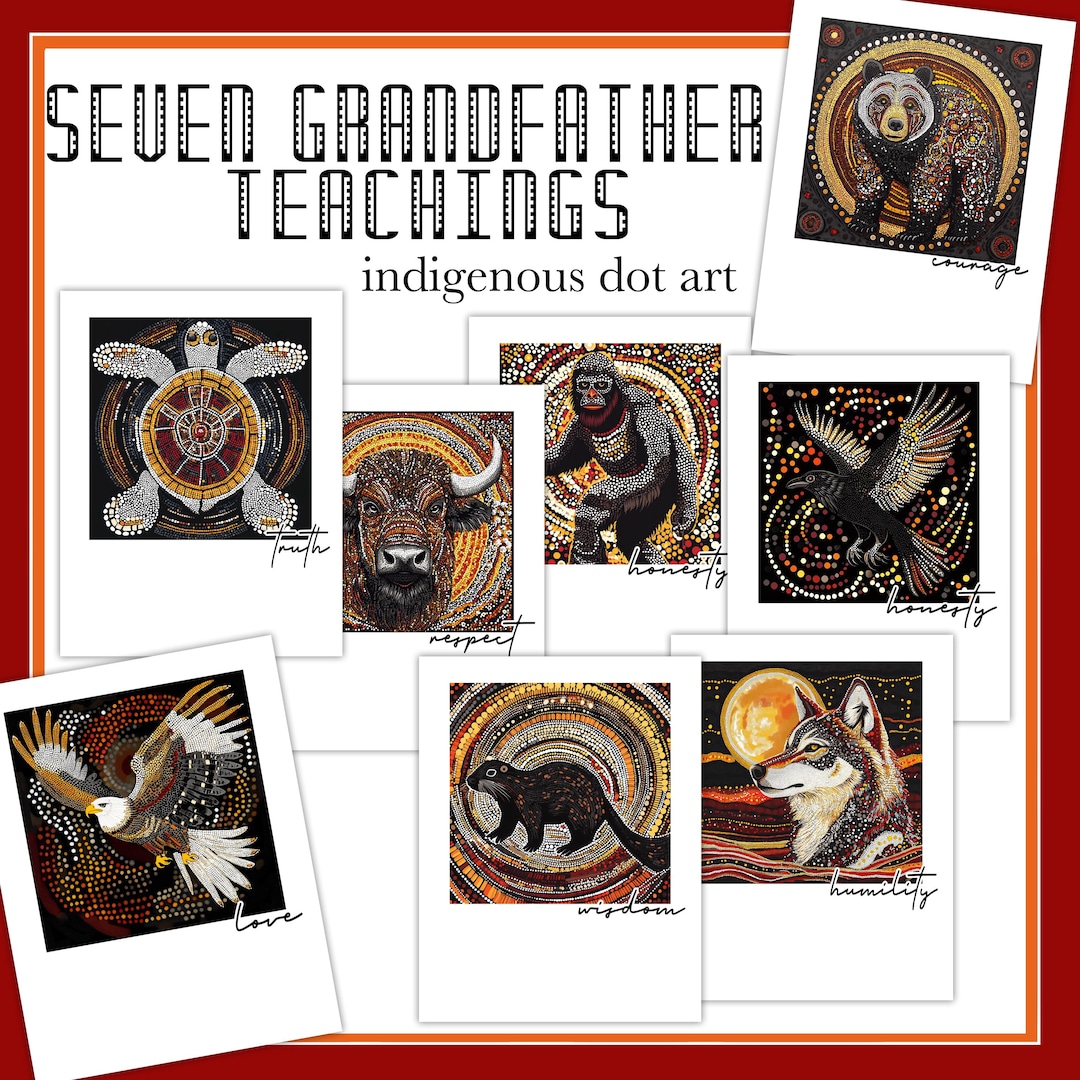 Seven Grandfather Teachings Dot Art Poster Set | Indigenous Animals ...