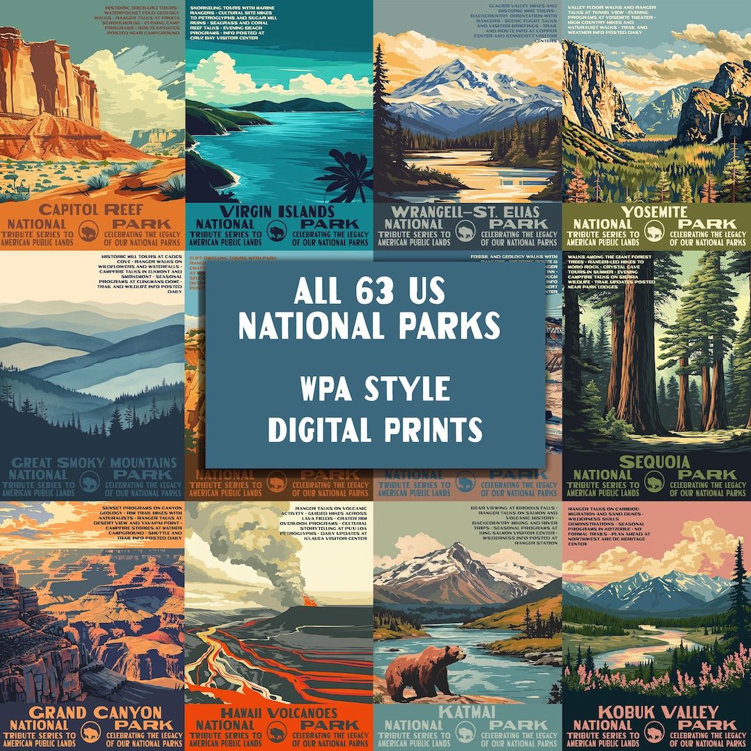 Wpa-inspired US National Park Digital Poster Collection | Vintage ...