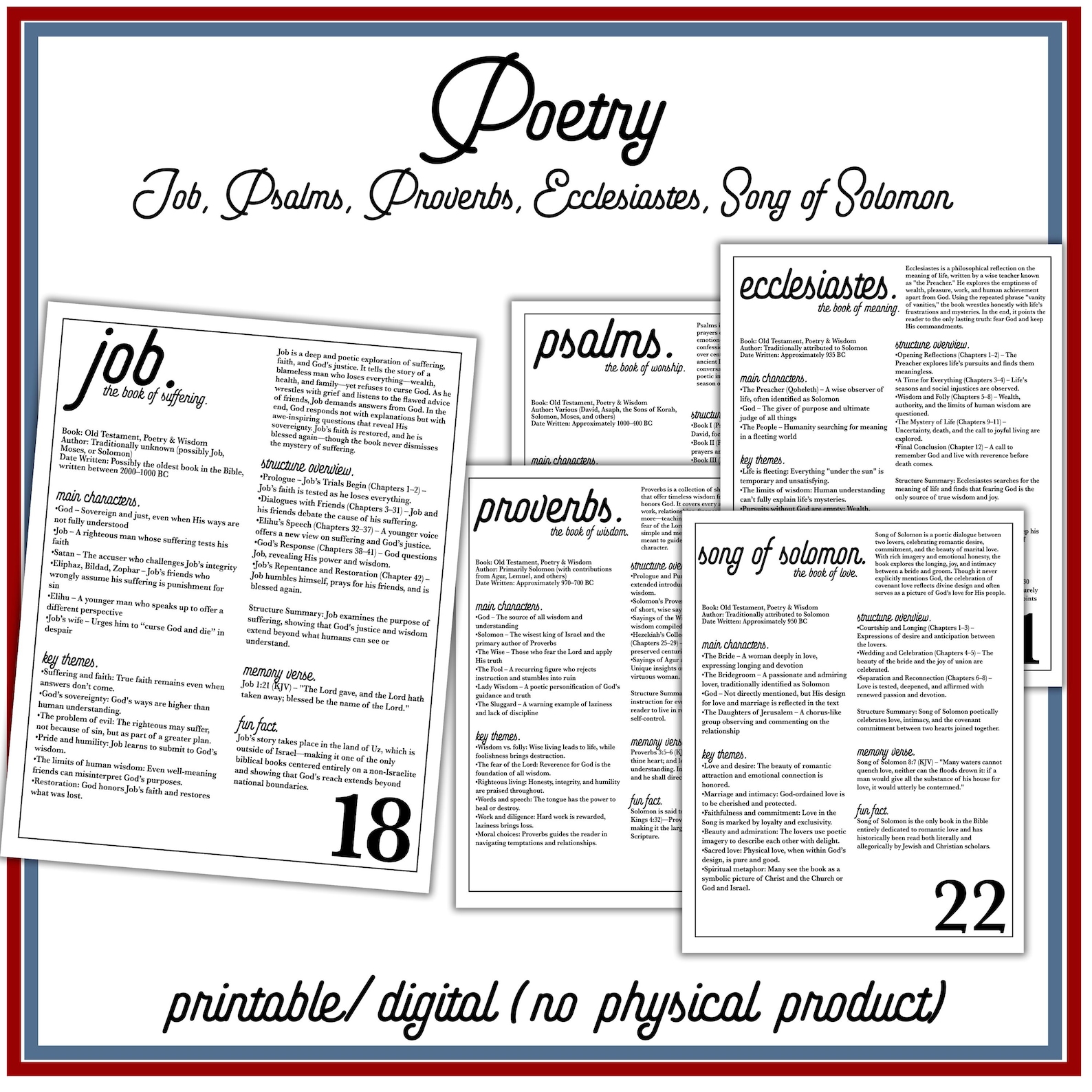 Bible Book Summary Guide | Printable Books of the Bible Study Guide ...