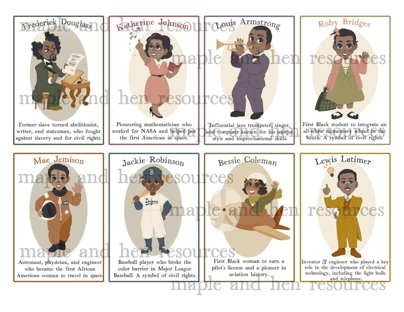 Black History Flash Cards, Printable US African American Black History ...